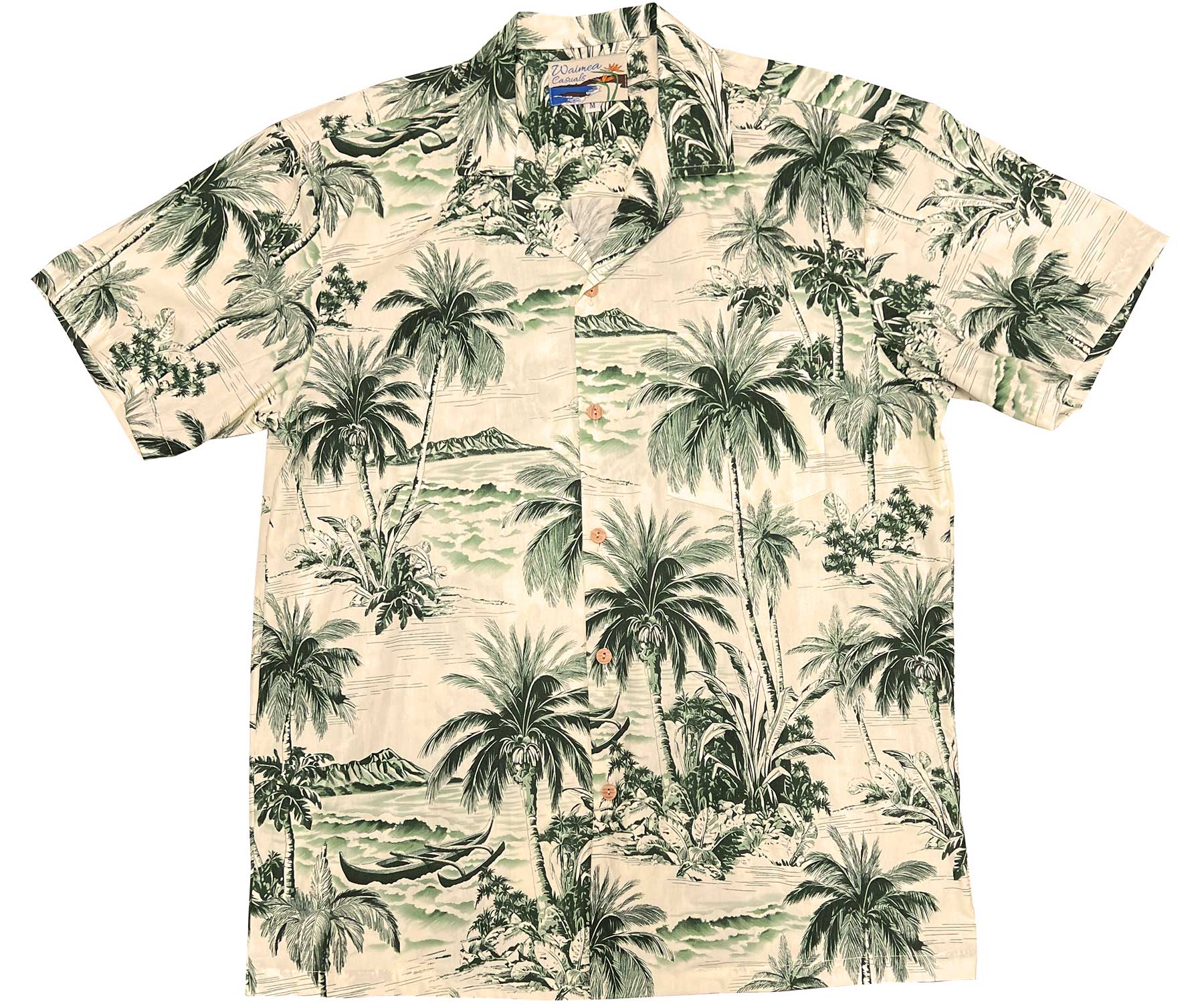 Waimea Casuals Waikiki Beach - Green | Aloha Shirt Shop