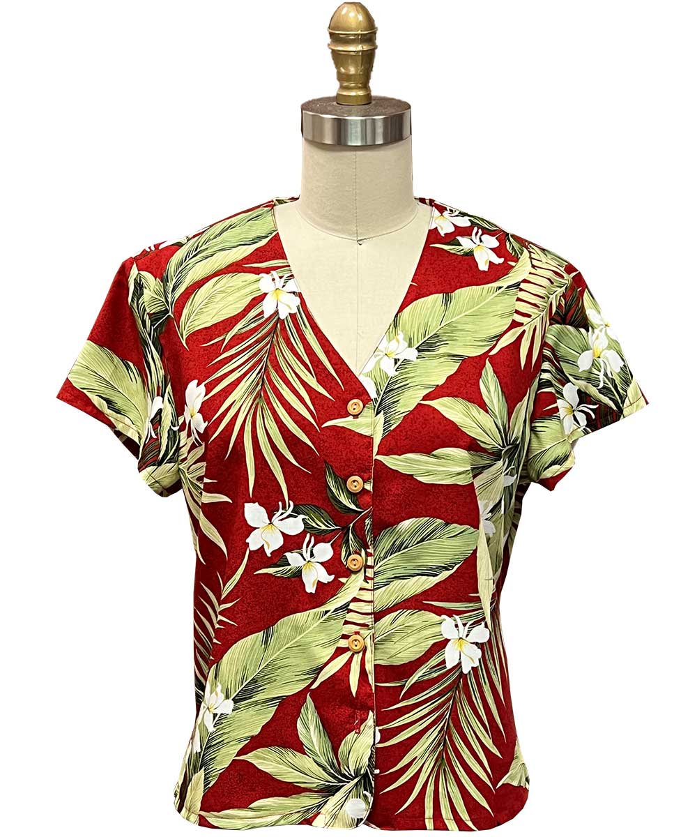 Paradise Found White Ginger V-Neck Top - Red | Aloha Shirt Shop